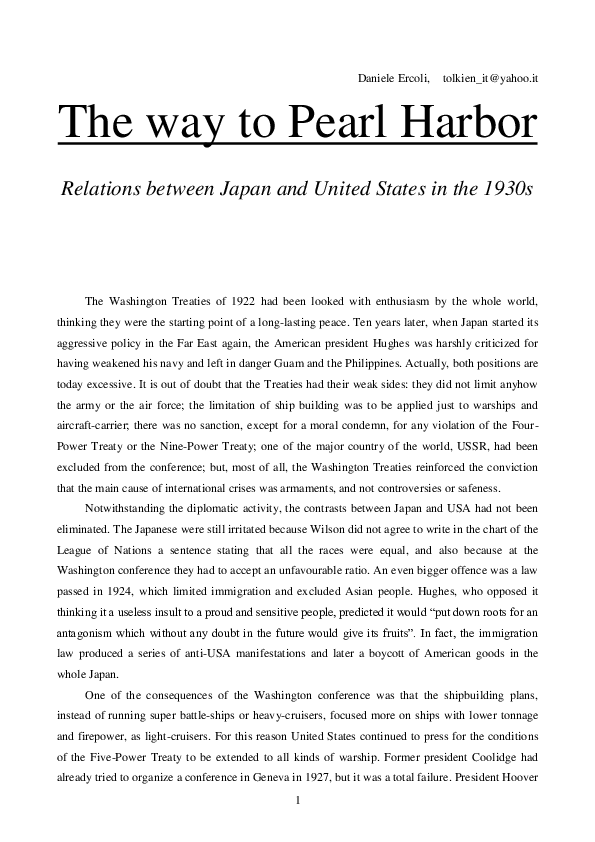 The way to Pearl Harbor. Relations between Japan and United States in ...