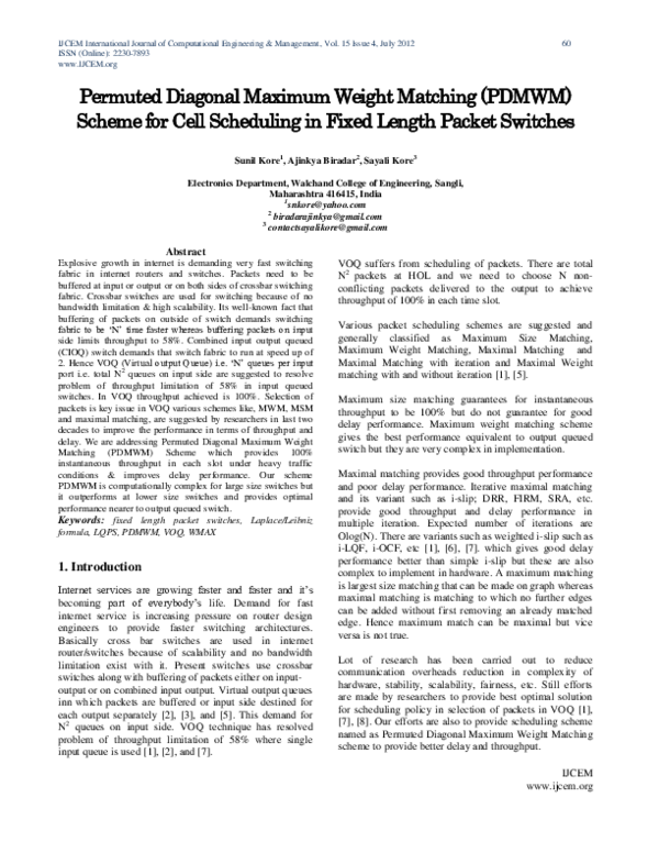 (PDF) Permuted Diagonal Maximum Weight Matching (PDMWM) Scheme for Cell Scheduling in Fixed ...
