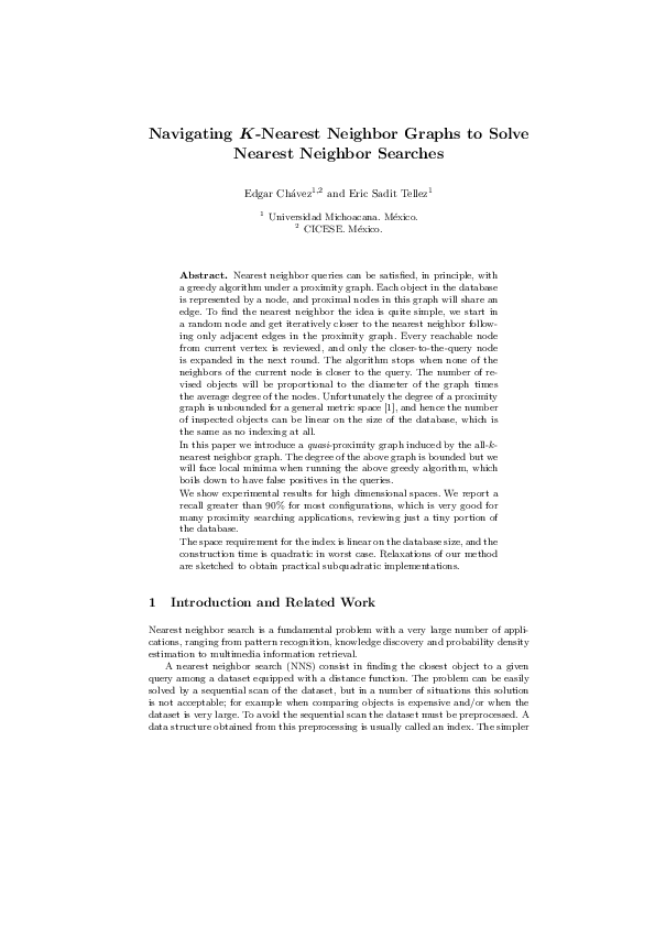 Pdf Navigating K Nearest Neighbor Graphs To Solve Nearest Neighbor