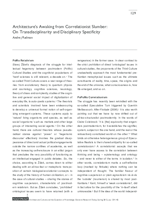 (PDF) Architecture’s Awaking from Correlationist Slumber