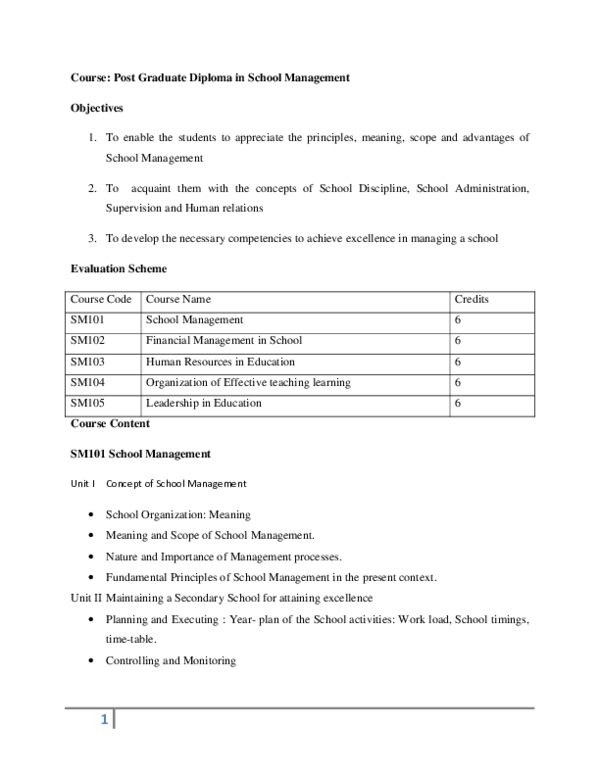 (PDF) Course Curriculum in School Management