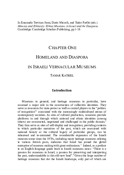 (DOC) Katriel, T. (2013) "Homeland and Diaspora in Israeli Vernacular ...