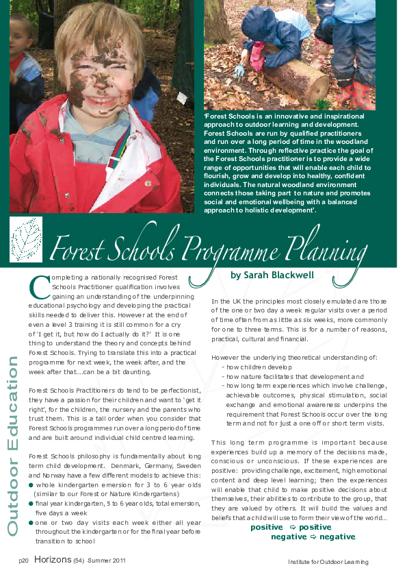 (PDF) Institute of Outdoor Learning - Forest Schools - Programme Planning