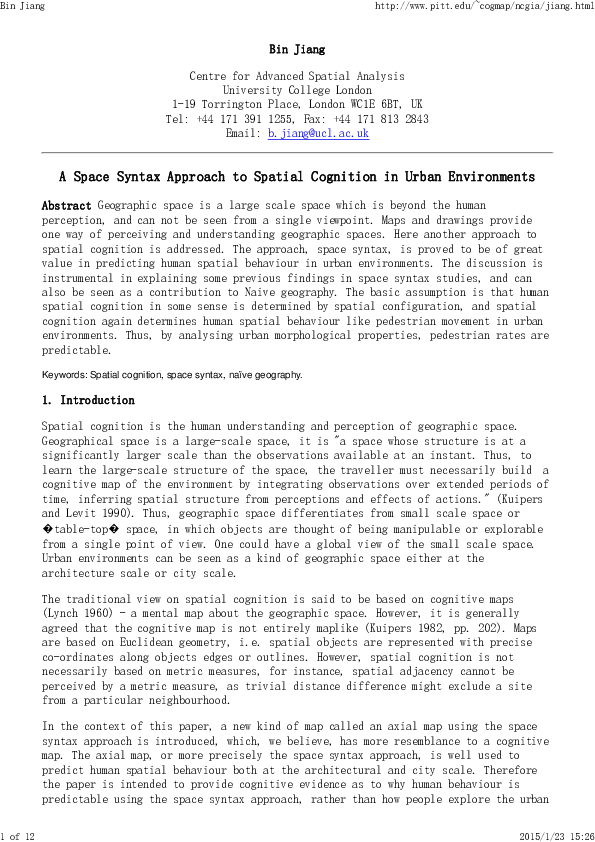 Pdf A Space Syntax Approach To Spatial Cognition In Urban Environments