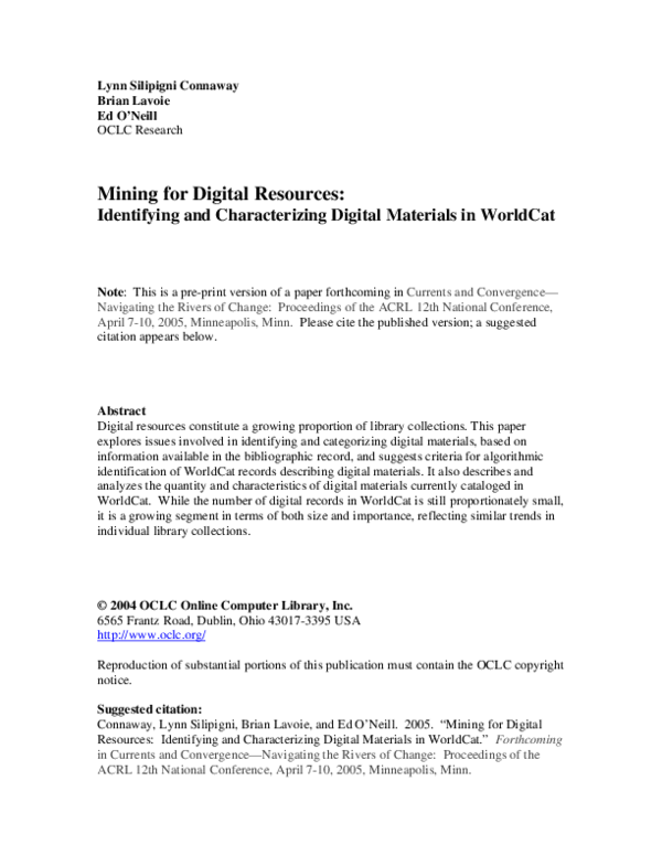 (PDF) Mining for Digital Resources: Identifying and Characterizing ...