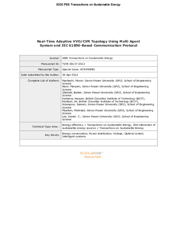 (PDF) Real-Time Adaptive VVO/CVR Topology Using Multi Agent System and IEC 61850-Based ...
