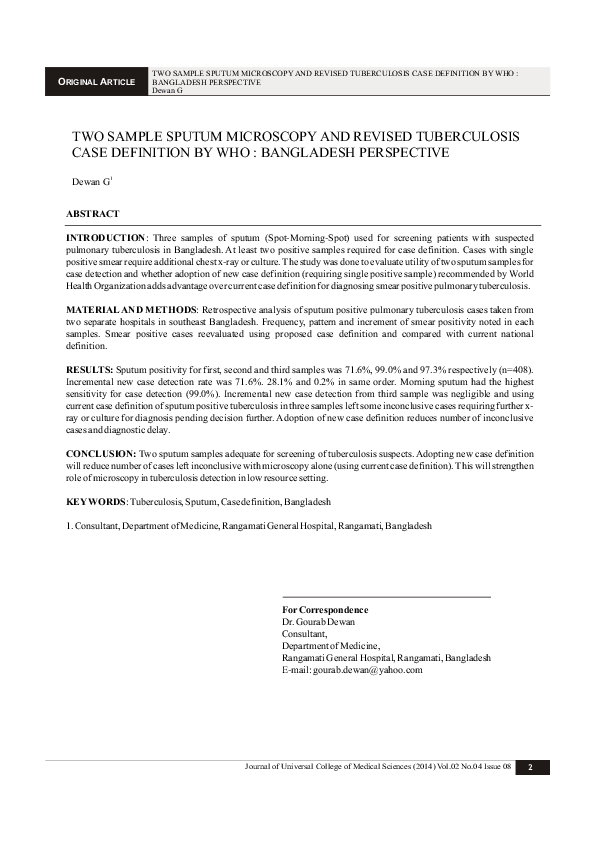 (PDF) Two sample sputum microscopy and revised tuberculosis case ...