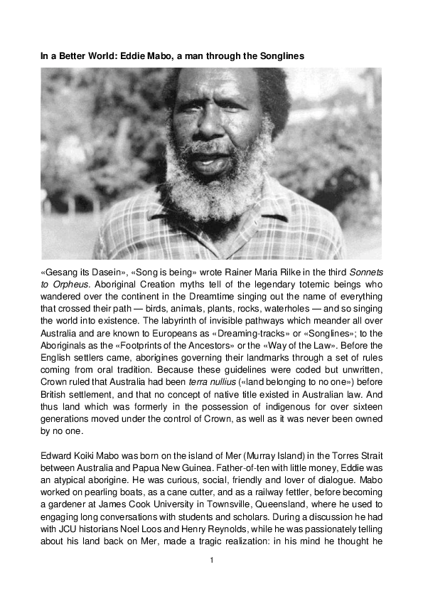(PDF) In a Better World: Eddie Mabo, a man through the Songlines