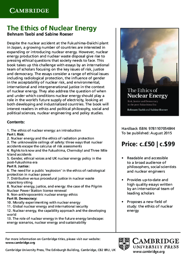 (PDF) Taebi, B. and S. Roeser, eds. 2015. The Ethics of Nuclear Energy ...