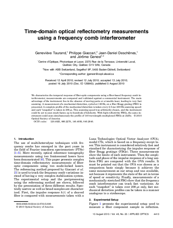 (PDF) Time-domain optical reflectometry measurements using a frequency ...
