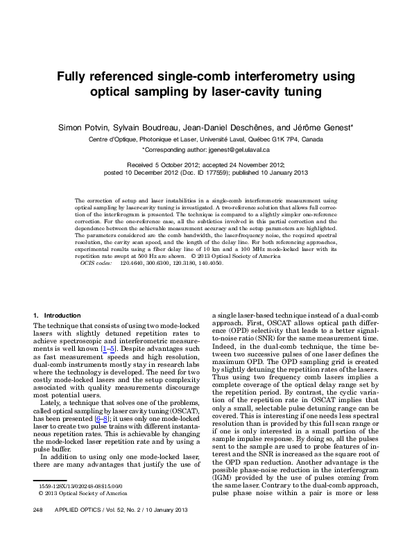 (PDF) Fully referenced single-comb interferometry using optical sampling by laser-cavity tuning