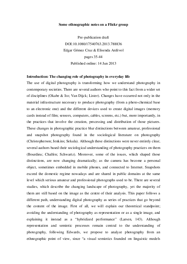 (PDF) Some ethnographic notes on a Flickr group