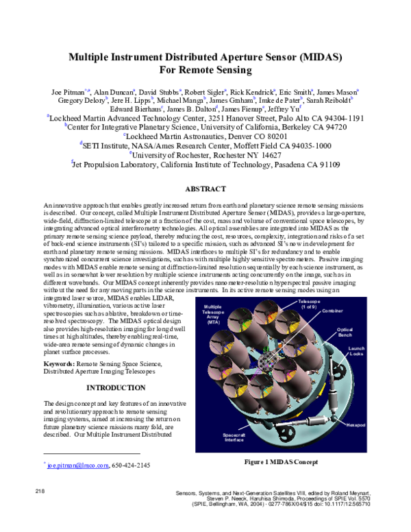 (PDF) Multiple instrument distributed aperture sensor (MIDAS) for remote sensing