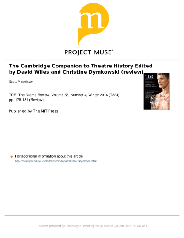 (PDF) The Cambridge Companion to Theatre History (Review)