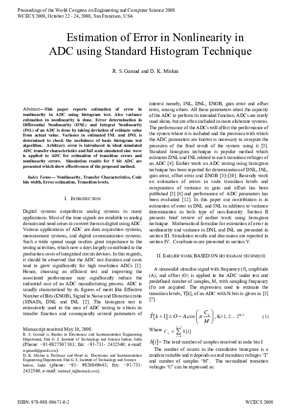 Pdf Estimation Of Error In Nonlinearity In Adc Using Standard