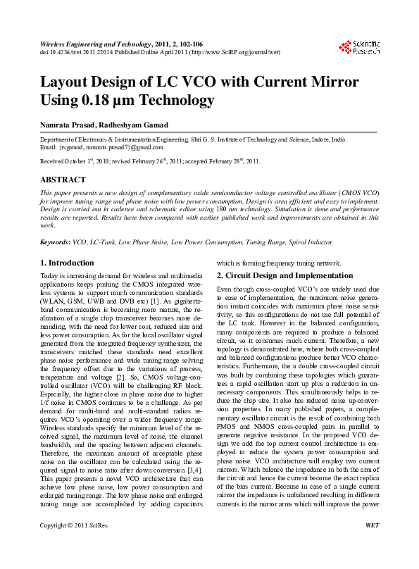 (PDF) Layout Design of LC VCO with Current Mirror Using 0.18 µm Technology