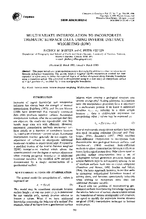 (PDF) Multivariate interpolation to incorporate thematic surface data using inverse distance ...