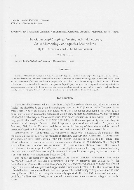 (PDF) The Genus Raphidiophrys (Actinopoda, Heliozoea): Scale Morphology ...