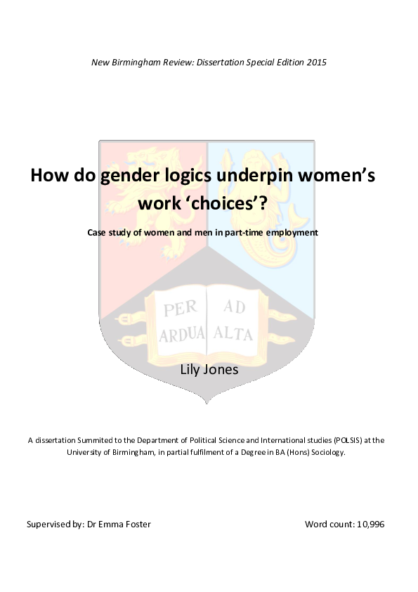 (PDF) How do gender logics underpin women’s work ‘choices’? Case study ...