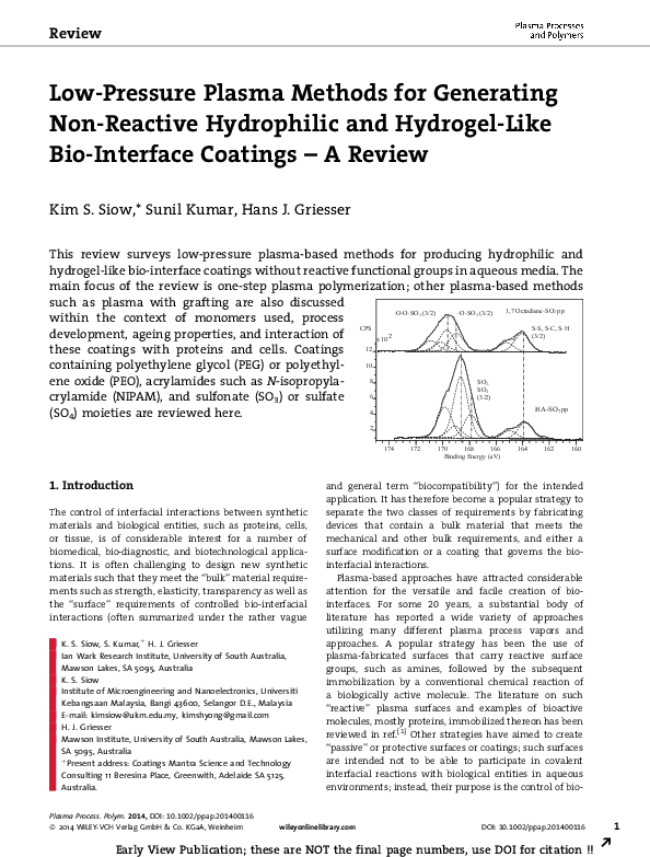 (PDF) low pressure plasma methods for generating non reactive ...