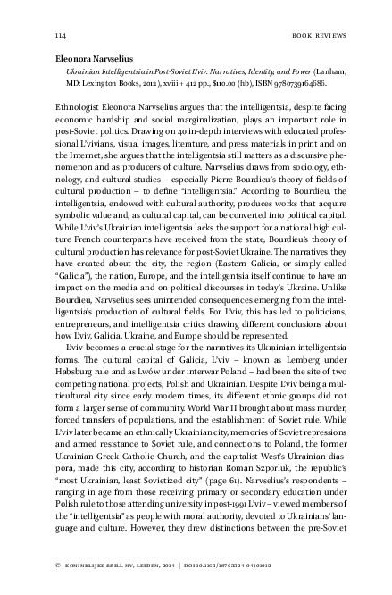 (PDF) William Risch. Book review of Eleonora Narvselius Ukrainian ...