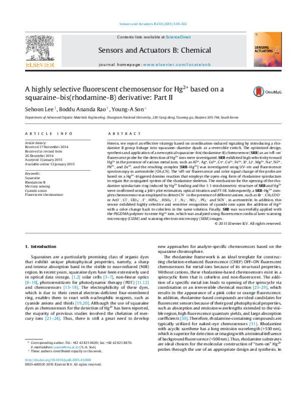 (PDF) A highly selective fluorescent chemosensor for Hg2+ based on a squaraine–bis(rhodamine-B ...