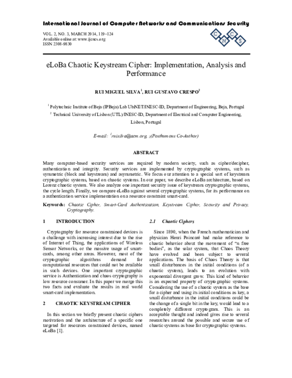 (PDF) eLoBa Chaotic Keystream Cipher: Implementation, Analysis and ... (PDF) eLoBa Chaotic Keystream Cipher: Implementation, Analysis and ...