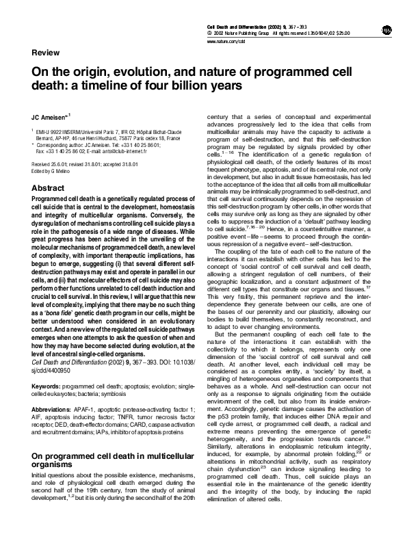 On the origin, evolution, and nature of programmed cell death: a ...