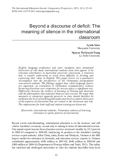 (PDF) Beyond a discourse of deficit: The meaning of silence in the ...