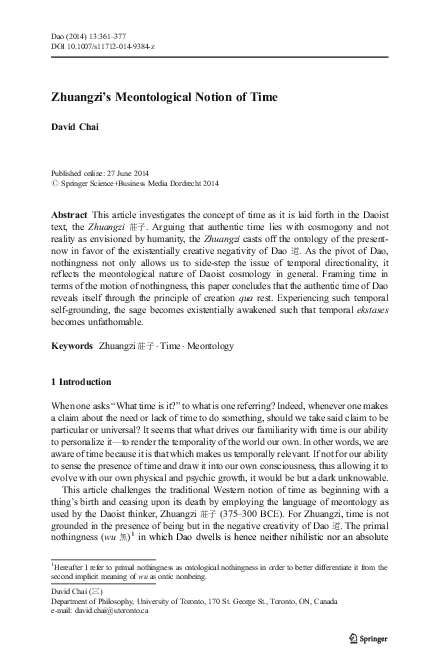 (PDF) Zhuangzi’s Meontological Notion of Time