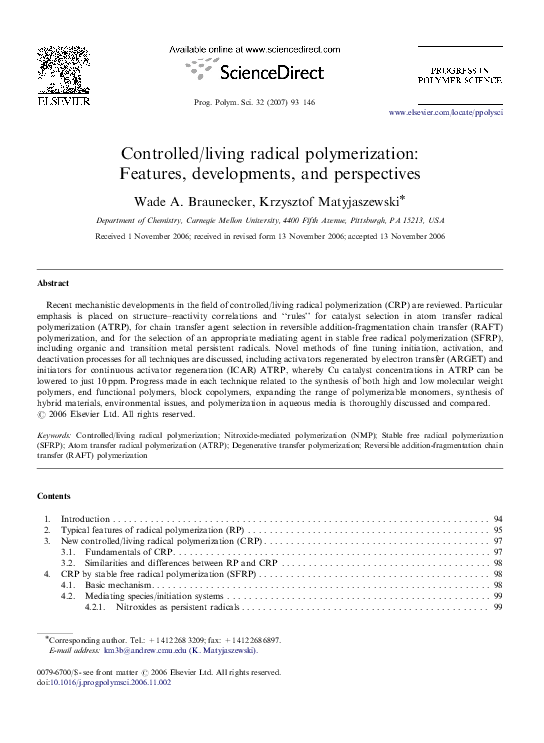 (PDF) Controlled/living radical polymerization: Features, developments ...
