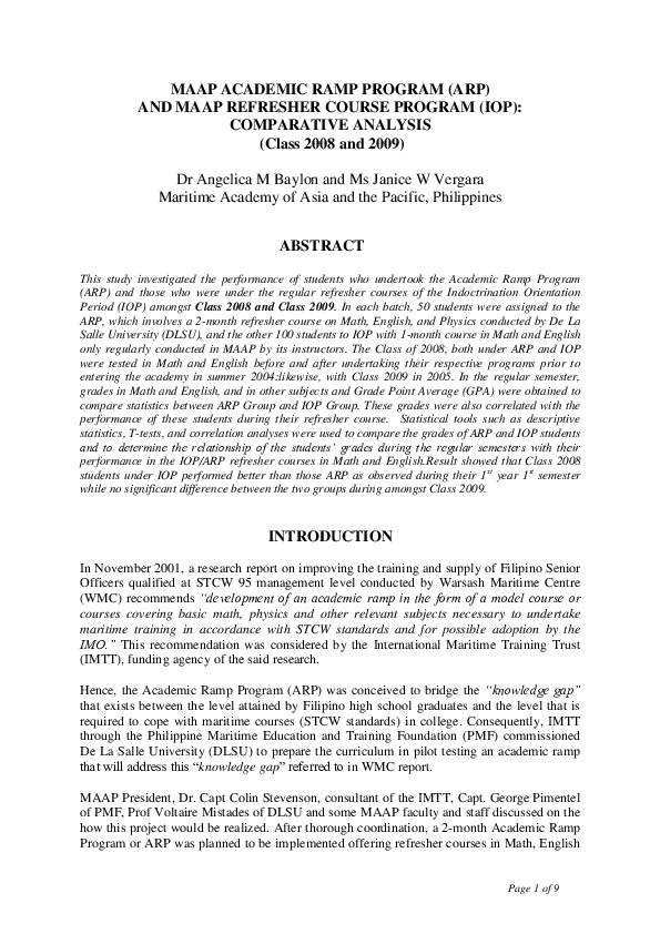 (PDF) MAAP ACADEMIC RAMP PROGRAM (ARP) AND MAAP REFRESHER COURSE ...