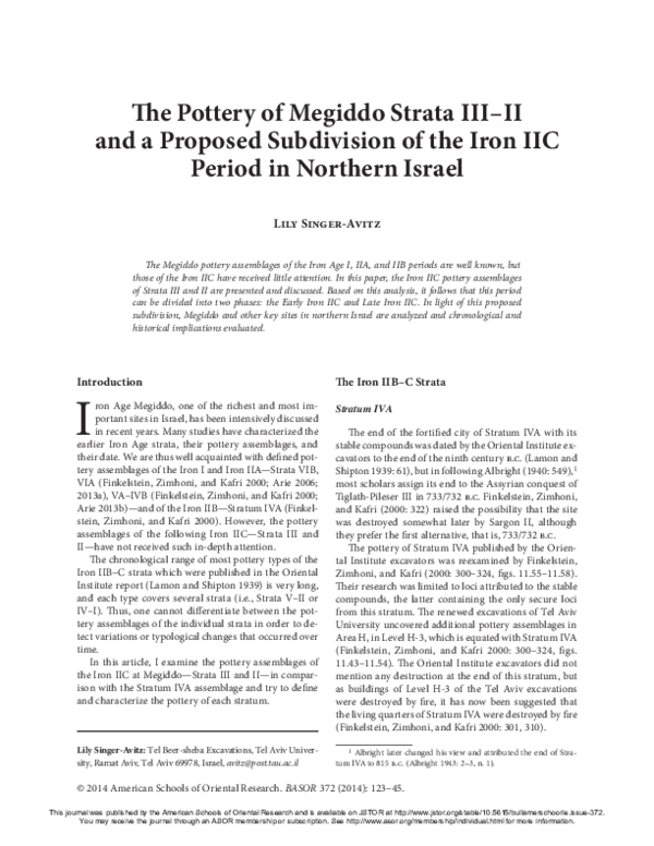 (PDF) 2014. The Pottery of Megiddo Strata III–II and a Proposed ...