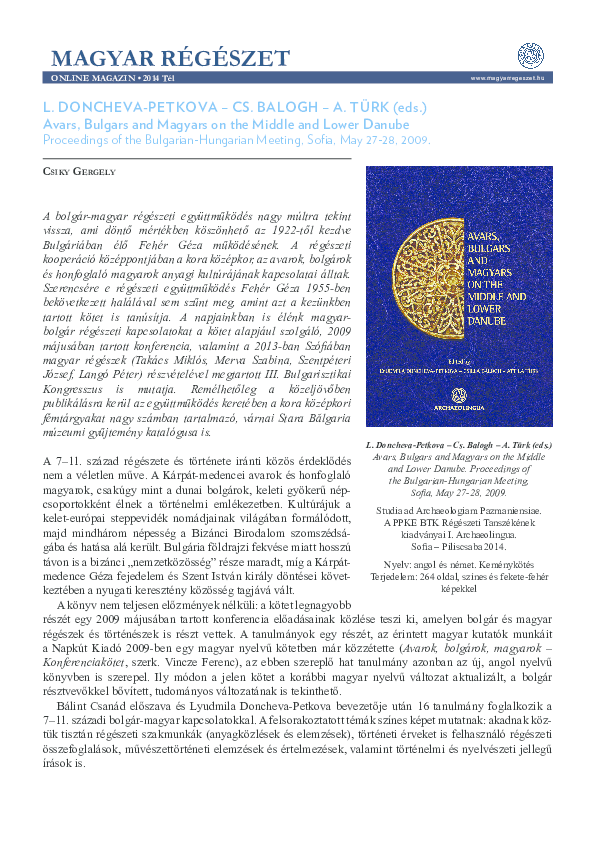 (PDF) review: Avars, Bulgars and Magyars on the Middle and Lower Danube