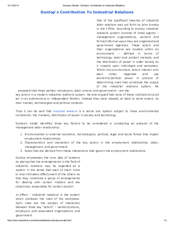 (PDF) 0/14/2014 Dunlop's Model -Dunlop's Contribution to Industrial ...