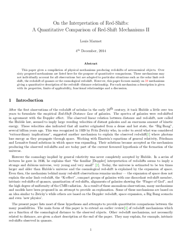 (PDF) On the Interpretation of Red-Shifts: A Quantitative Comparison of ...