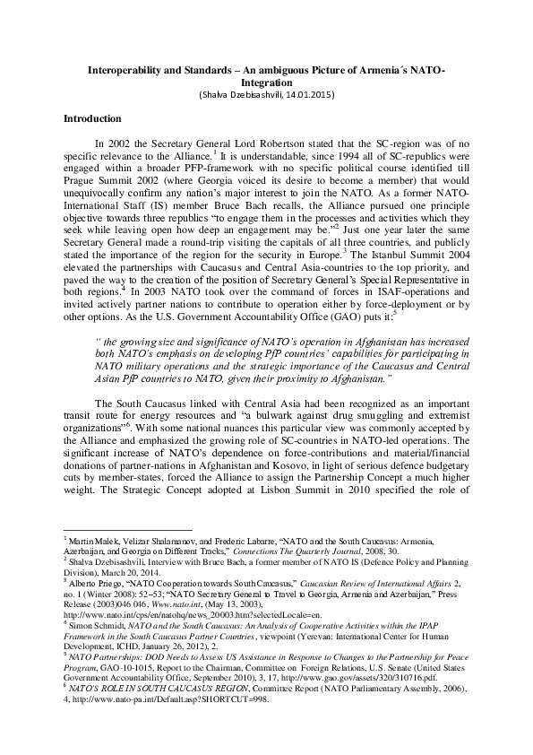(PDF) Interoperability and Standards – An ambiguous Picture of Armenia´s NATO-Integration