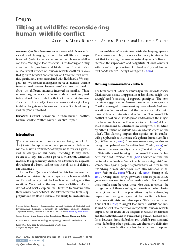 (PDF) Tilting at wildlife: reconsidering human–wildlife conflict