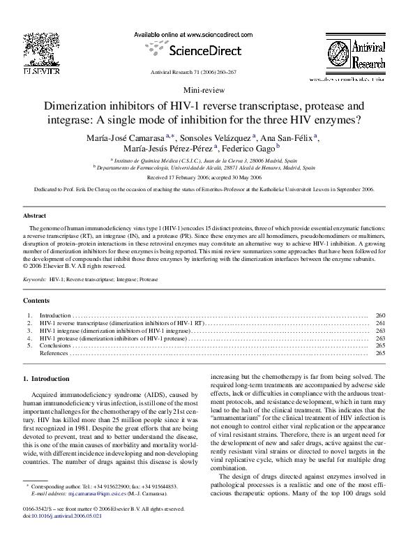 Pdf Dimerization Inhibitors Of Hiv1 Reverse Transcriptase Protease And Integrase A Single