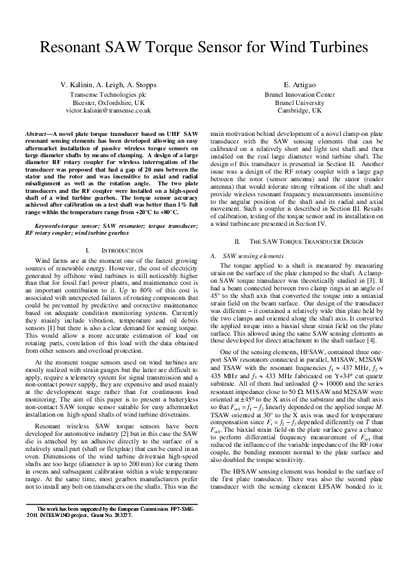 (PDF) Resonant SAW Torque Sensor for Wind Turbines