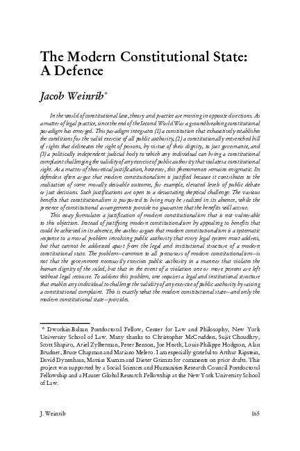 (PDF) The Modern Constitutional State: A Defense