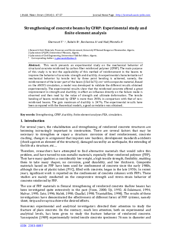 (PDF) Strengthening of concrete beams by CFRP: Experimental study and finite element analysis