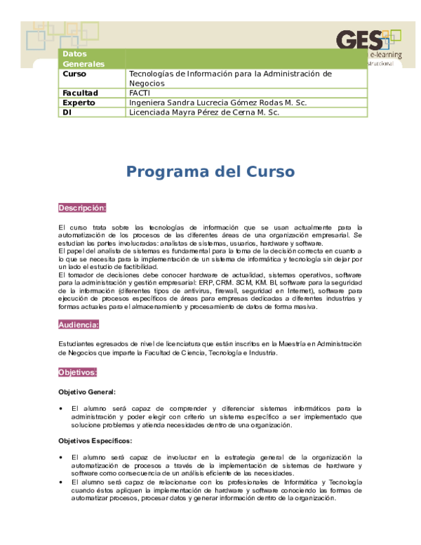 (DOC) Programa del Curso