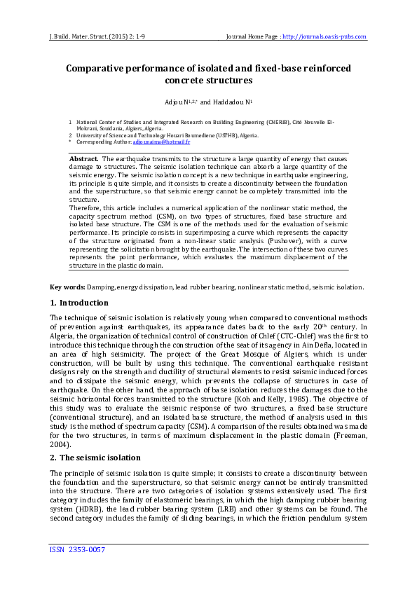 (PDF) Comparative performance of isolated and fixed-base reinforced ... (PDF) Comparative performance of isolated and fixed-base reinforced ...