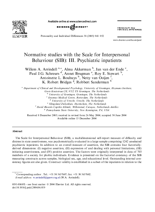 (PDF) Normative studies with the Scale for Interpersonal Behaviour (SIB ...