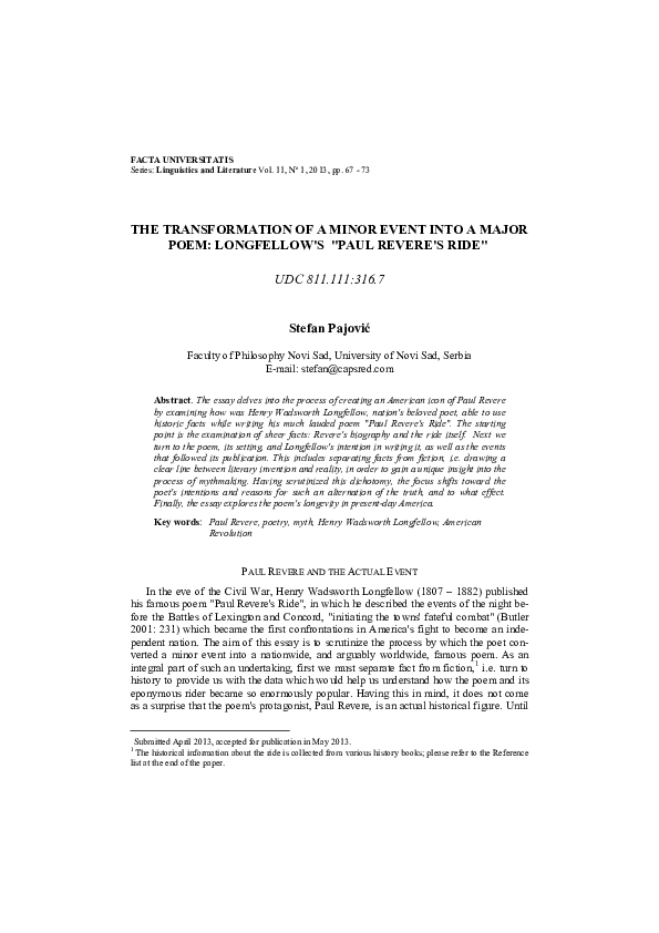 THE TRANSFORMATION OF A MINOR EVENT INTO A MAJOR POEM: LONGFELLOW’S ...