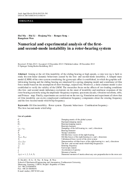 (PDF) Stability and steady-state response analysis of a single rub ...