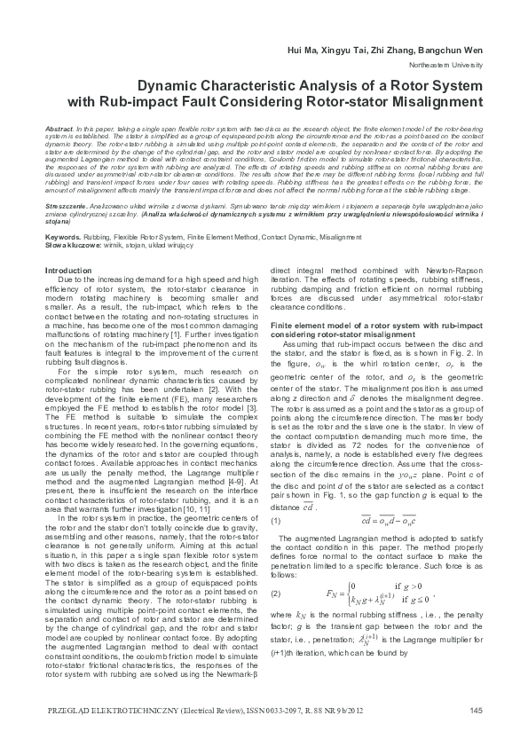 Pdf Dynamic Characteristic Analysis Of A Rotor System With Rub Impact Fault Considering Rotor
