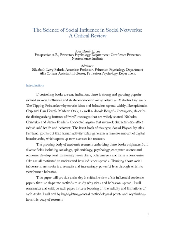 (PDF) The Science of Social Influence in Social Networks: A Critical ...