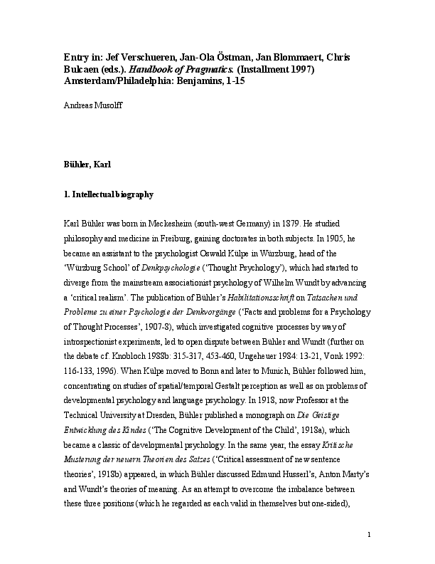 (PDF) Handbook entry: Karl Bühler